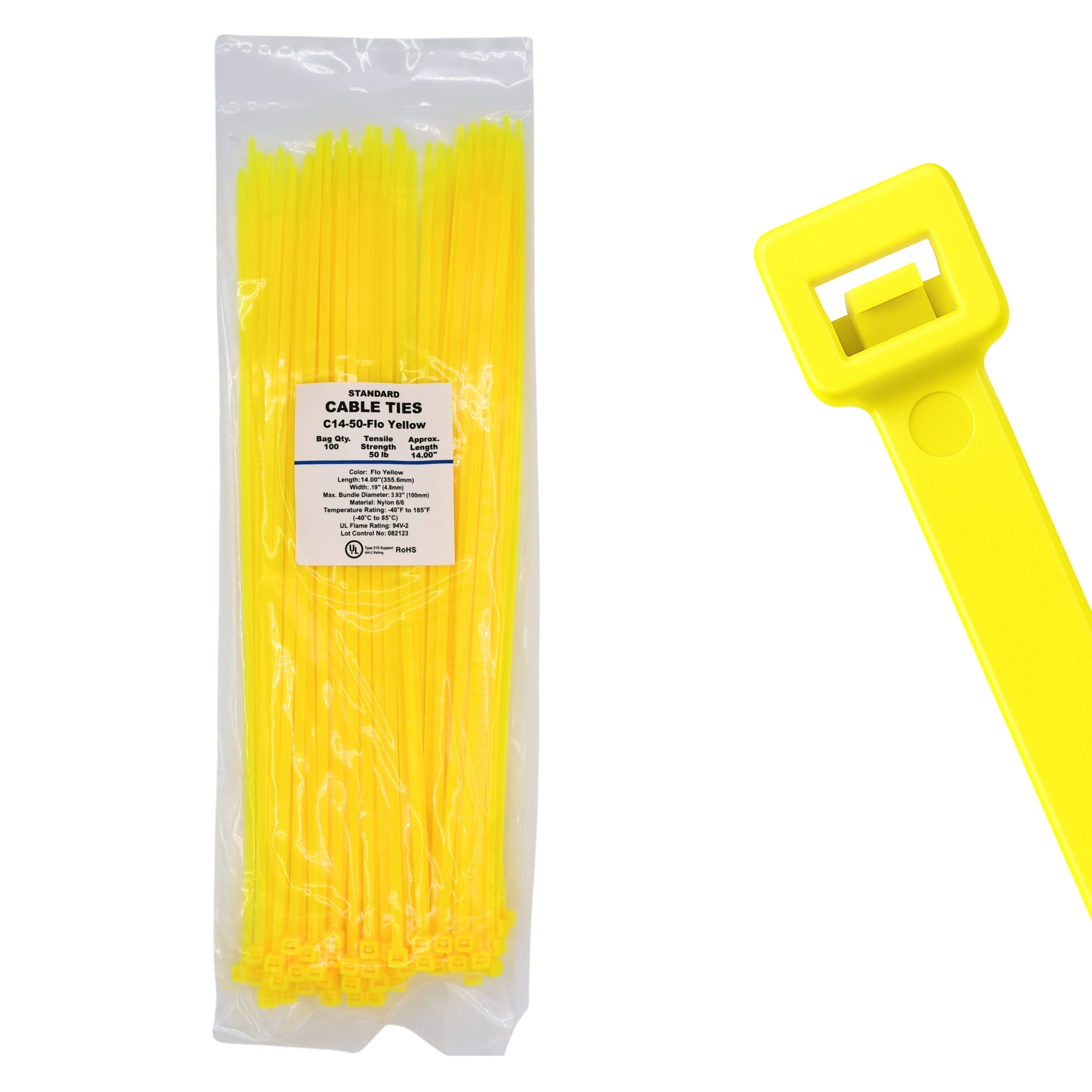 14" 50lb Fluorescent Yellow Cable Ties / Zip Ties 100/bag Pa | Cable ...