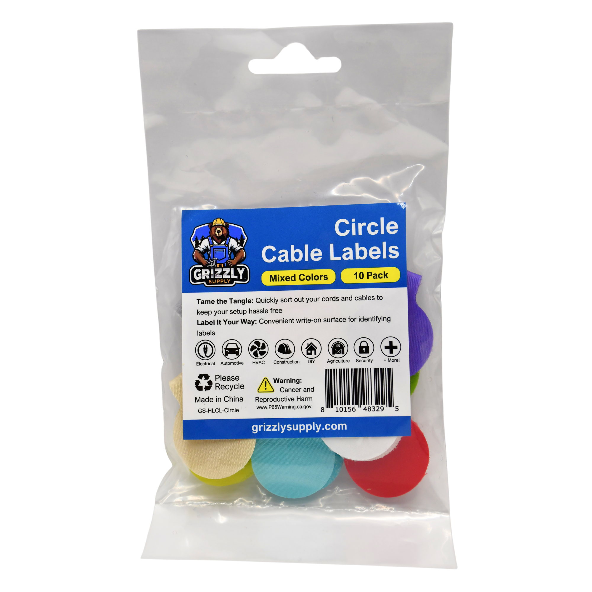 Grizzly Supply Assorted Color Circle Cable Label 10/pk | Cable Ties ...